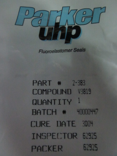 O-Ring PARKER SEALS 2-383 Parofluor UHP Compound V3819 14x 14 3/8x 3/16 ...