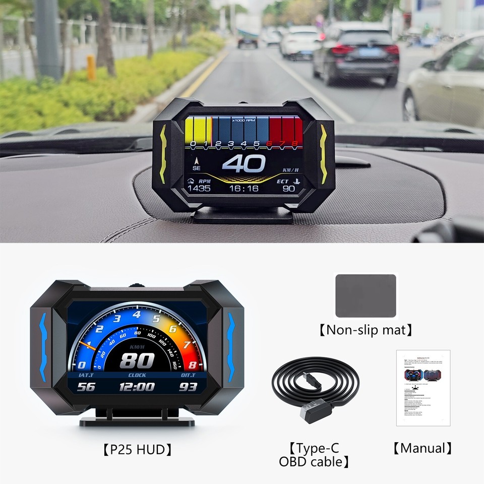 OBD2+GPS HUD Head Up Car Digital Display Speedometer RPM Alarm Water ...