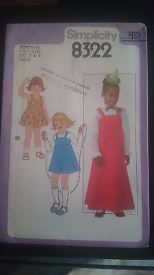 Simplicity 8322 Child's Dress or Jumper in 2 Lengths Size 3 & 4 Vtg ...
