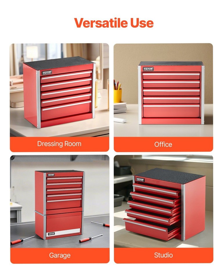 Tool Box 8.6-inch Portable Metal Tool Box with 5 Drawers Tool Organizer ...
