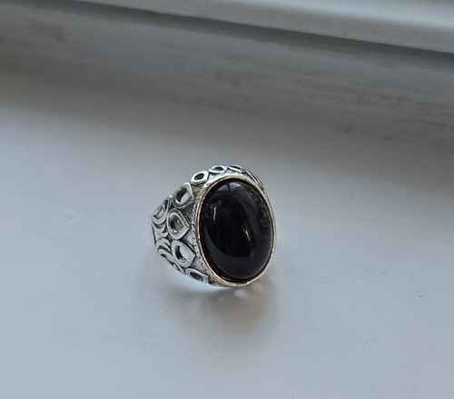 CHOCOLATE OBSIDIAN POLISHED CABECHON TITANIUM FOREVER WEAR SILVER NEW ...