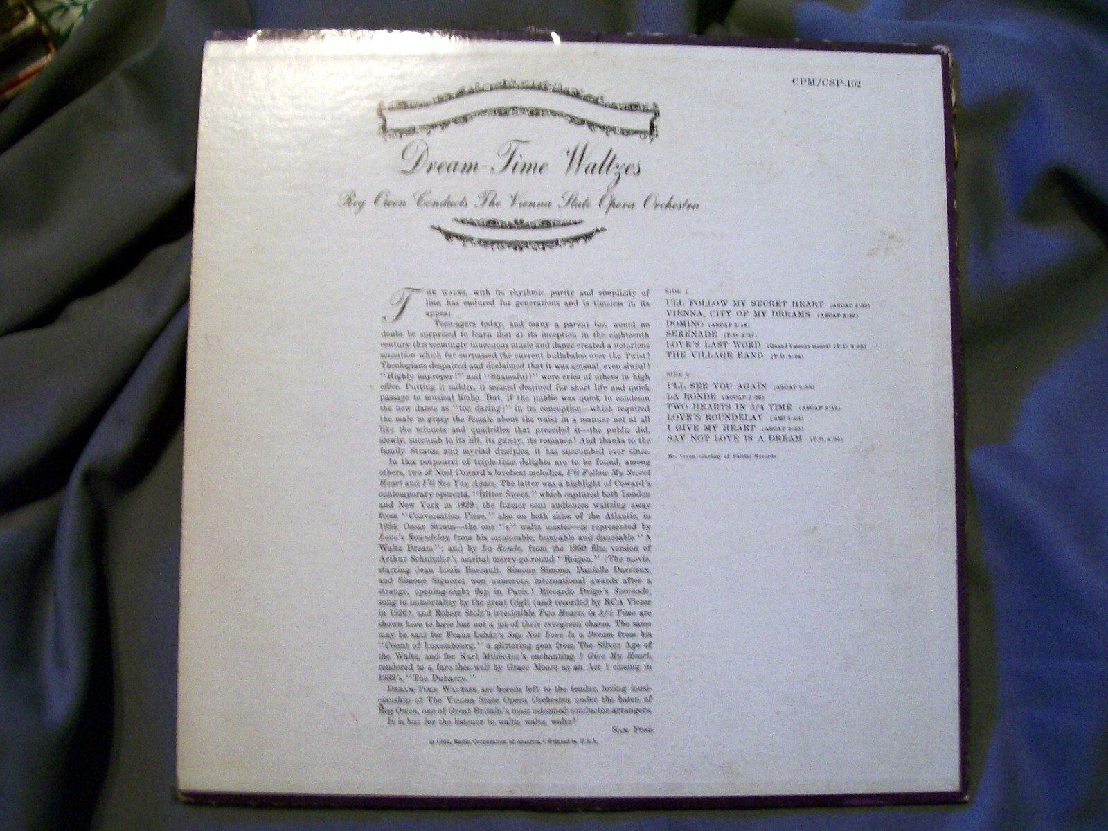 DREAM TIME WALTZES REG OWEN CONDUCTS THE VIENNA STATE OPERA ORCH ...