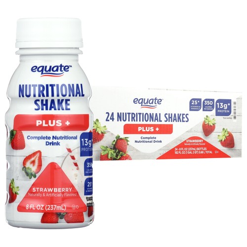 Equate Nutritional Shake Plus, Strawberry, 8 fl oz, 24 Count | eBay