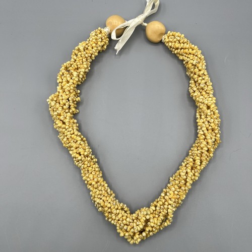 Hawaiian 9-Strand Tiny Yellow Mongo Shell And Kukui Nut Twisted Lei ...