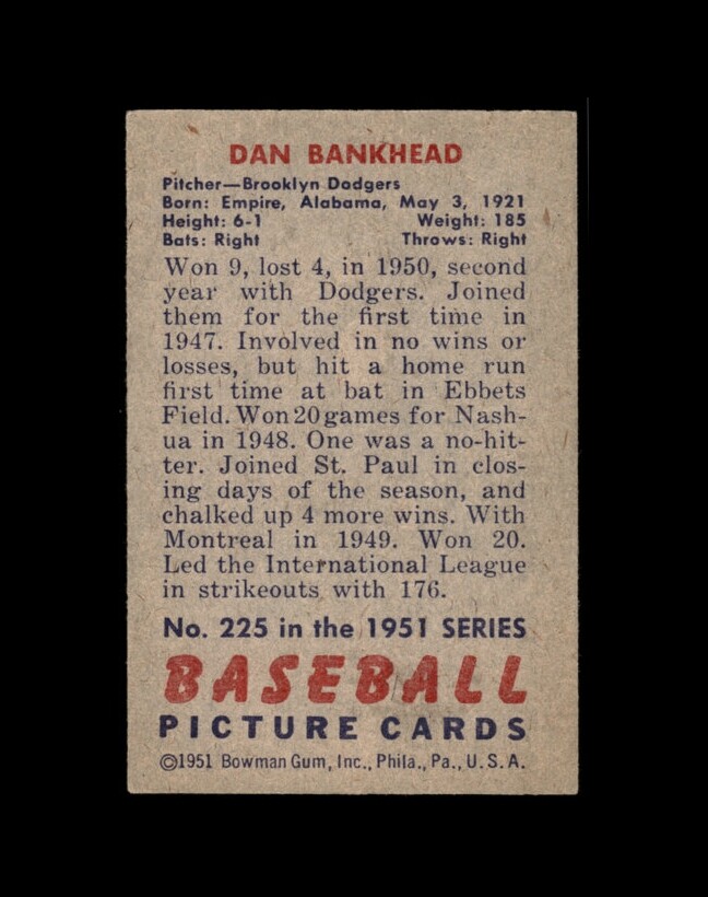 1951 Bowman Set-Break #225 Dan Bankhead RC VG-VGEX *GMCARDS* | eBay