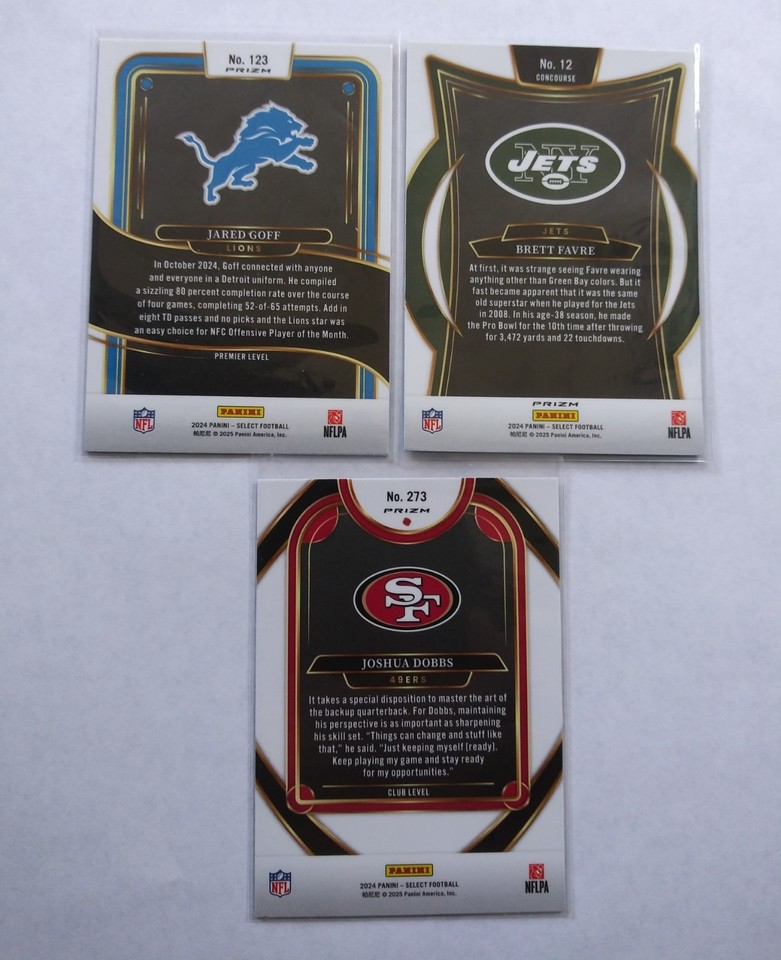 2024 Select (3) Card "Shock" Prizm Lot - Jared Goff, Brett Favre ...