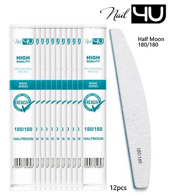 Professional Nail File Half Moon 180/180 grit x 12pcs NAIL4U Acrylic ...