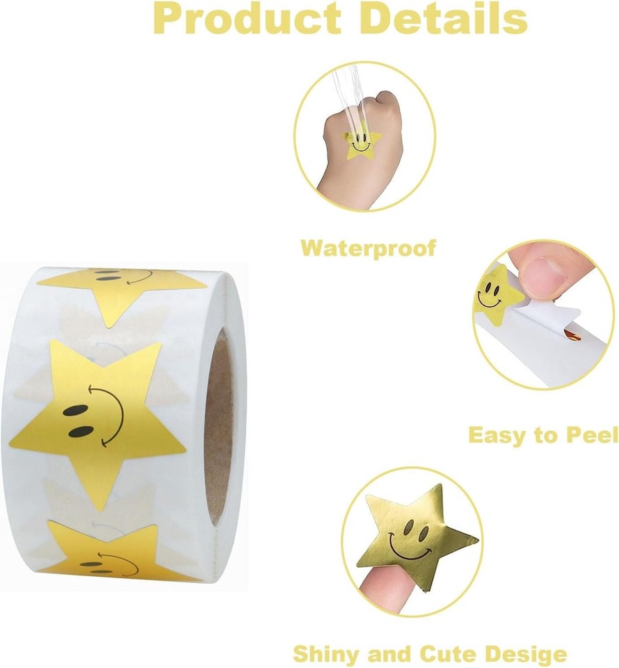 500x Gold Star Stickers Teacher Reward Stickers Self Adhesive Star ...