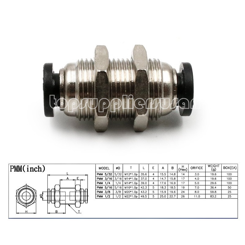 5pcs Tube OD 1/2" Push In Fitting Bulkhead Union Connect Tubing thru a ...