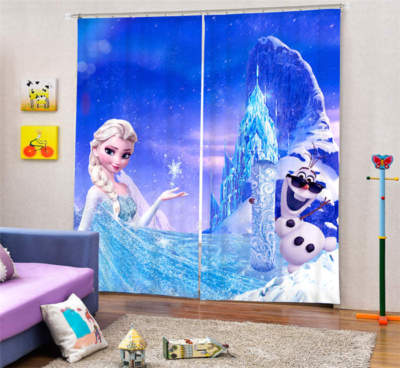 Frozen Elsa Snowman 3D Blockout Photo Curtain Print Curtains Fabric ...