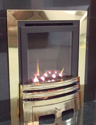 GAS FIRE BRASS SLIDE CONTROL SLIMLINE HIGH EFFICIENCY 86% INSET GLASS ...