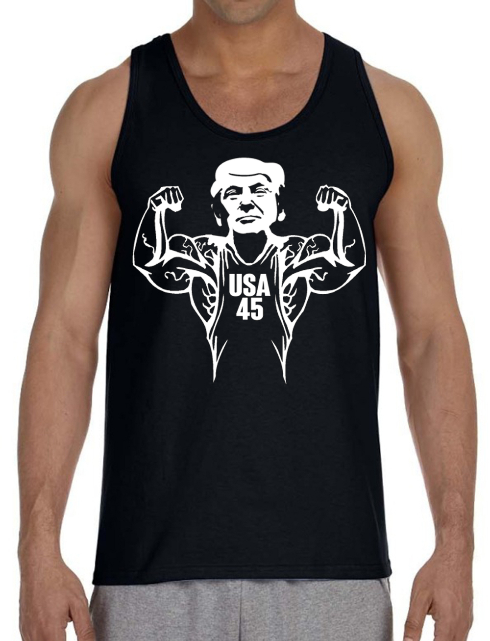 Men's Buff Trump Black Tank Top American President Flex Workout Gym ...