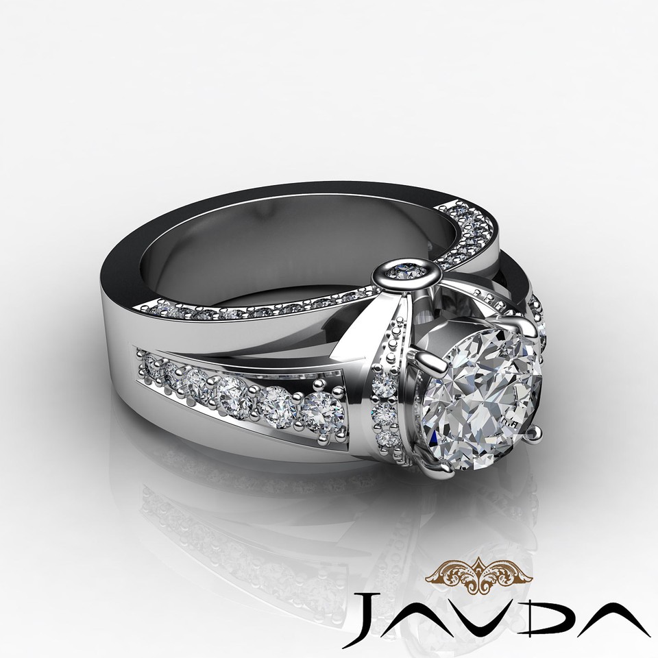 Knot Style Bridge Accent Round Diamond Engagement Bezel Set Ring GIA I ...