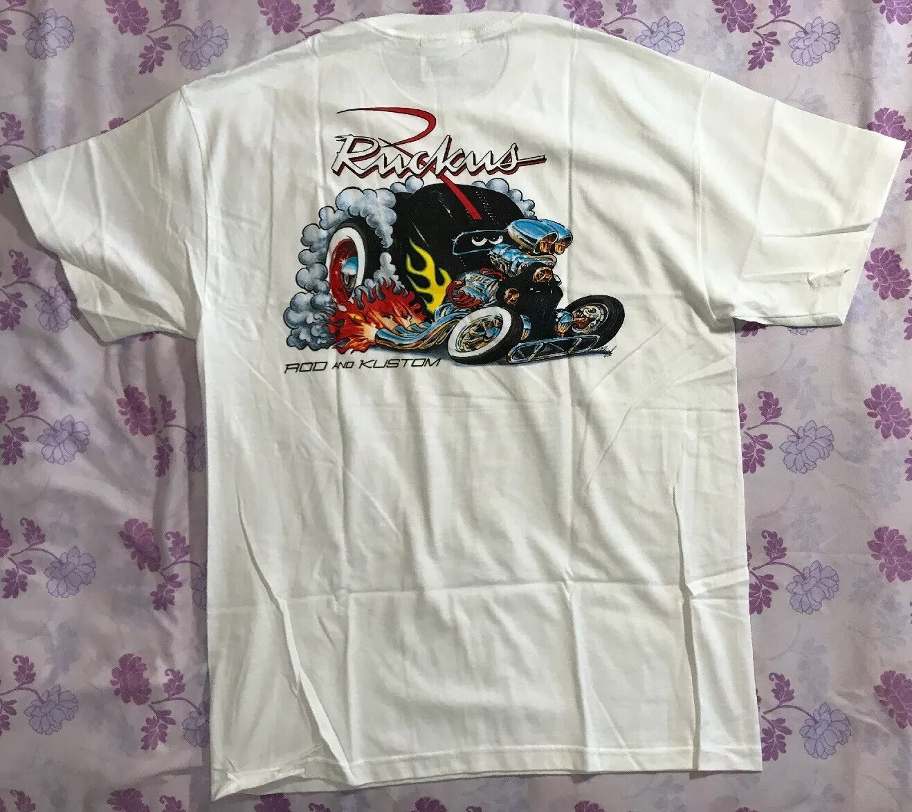 Ruckus Rod & Kustom TShirt M White Short Sleeve Hot Rod Rat Rod Classic ...
