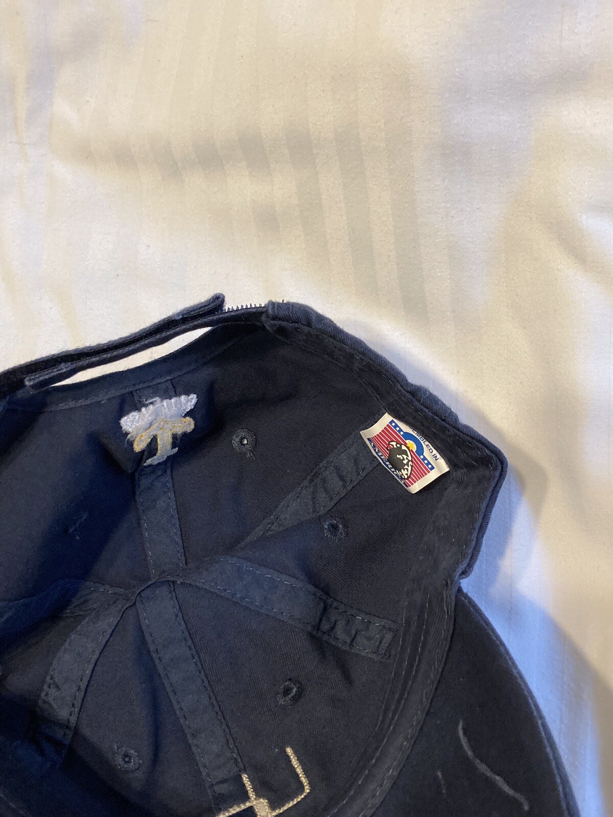 US Navy USN Ball cap hook and loop closure hat distressed bill "Lest We ...