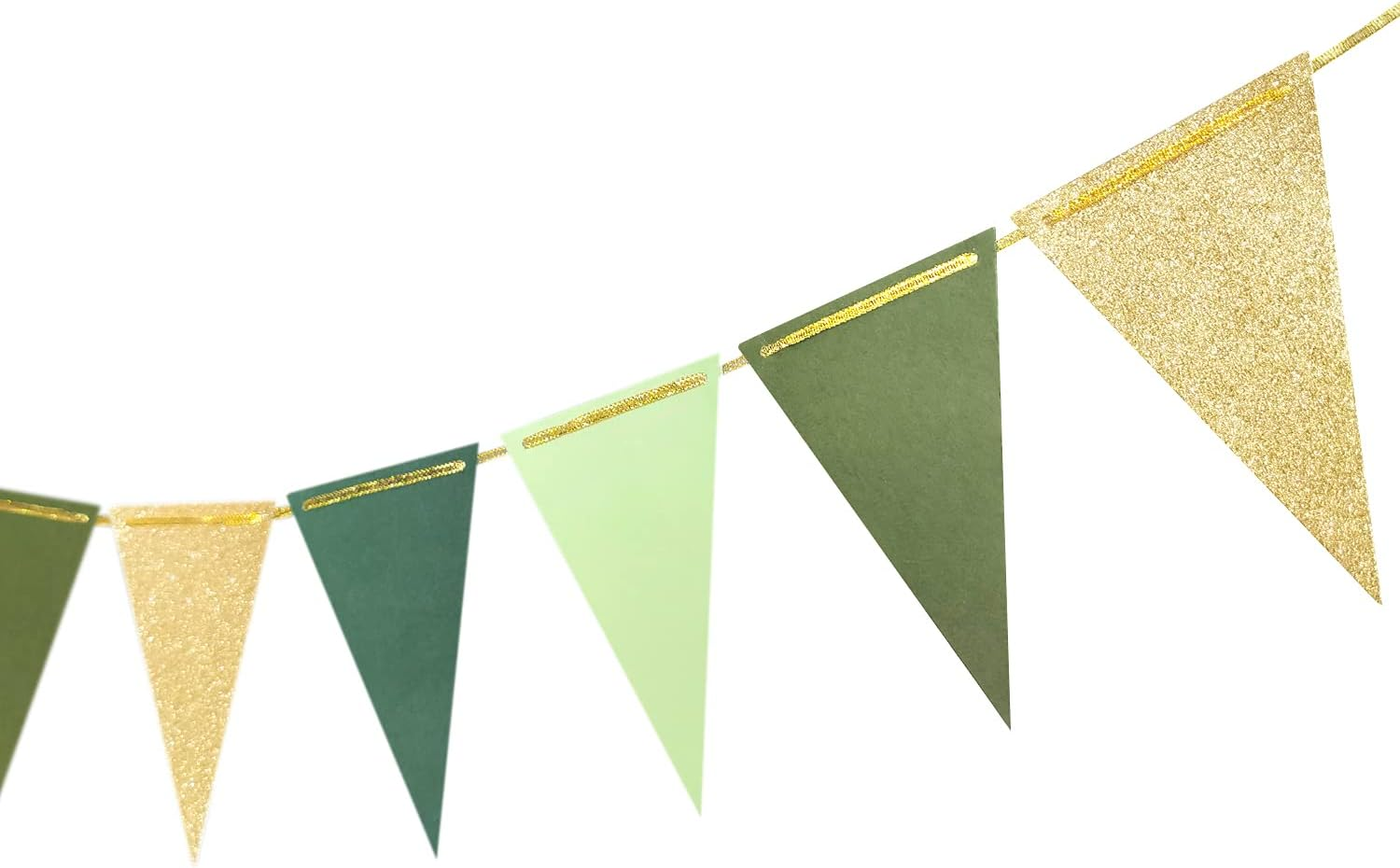10 Ft Golden Green Triangle Banner Greenery Party Decor for New Year ...