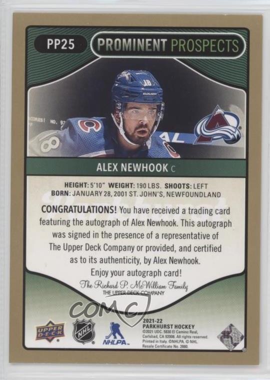 2021 Parkhurst Prominent Prospects Gold Autos Alex Newhook #PP25 Rookie ...