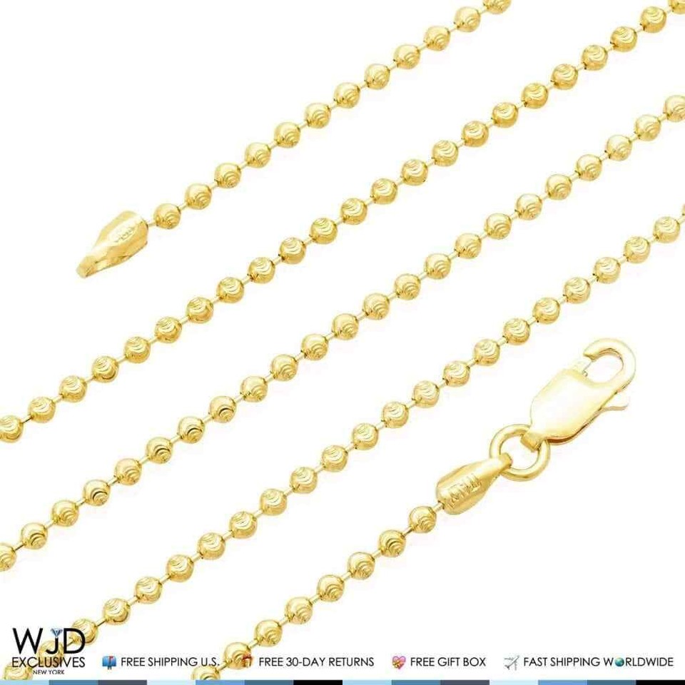14K Yellow Gold Over Sterling Silver 2mm Moon-Cut Ball Chain (Hollow ...
