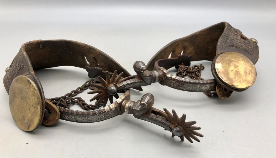Old Pair Of California Style Spurs With Old Studded Spur Leathers | eBay