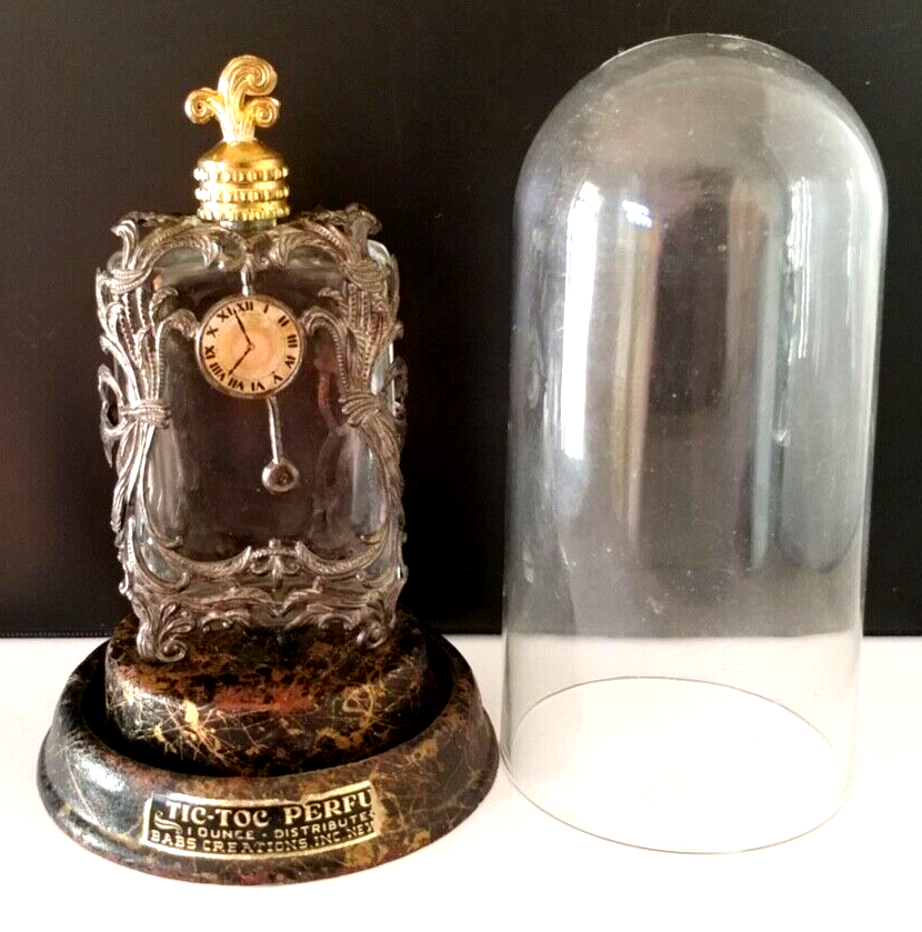 Vintage Perfume Bottle Babs Creations TicToc Mantel Clock in Glass Dome ...