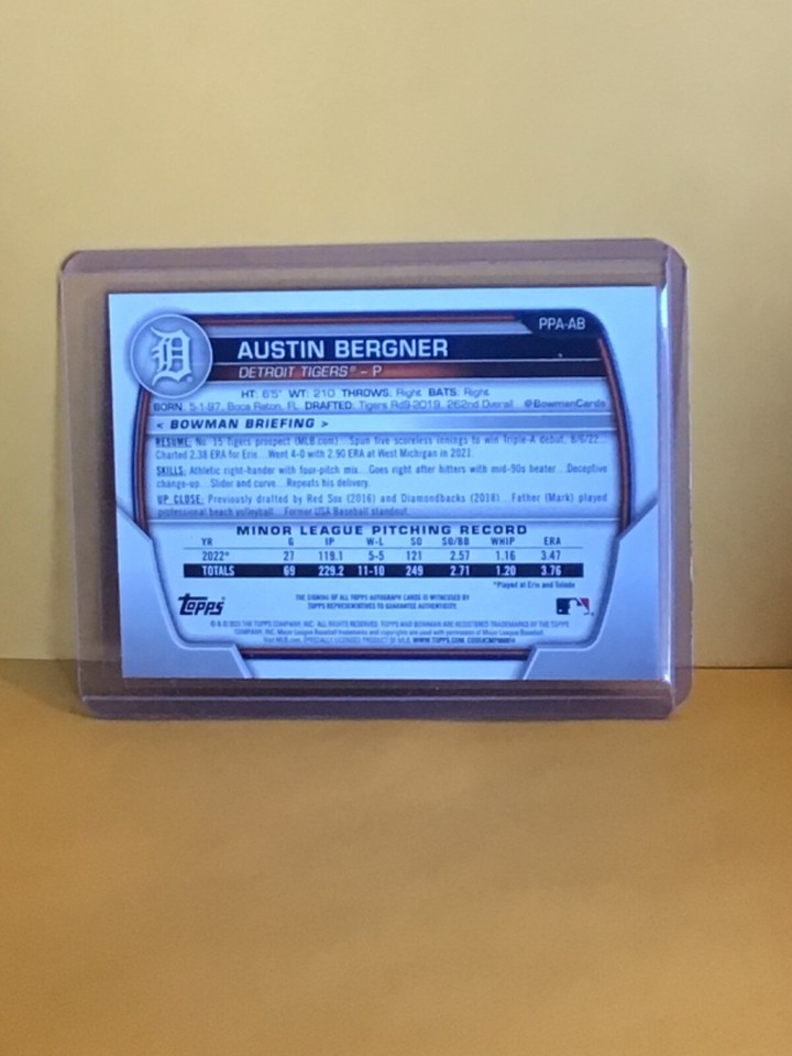 Austin Bergner 2023 Bowman #PPA-AB 1st Bowman Autograph Detroit Tigers ...