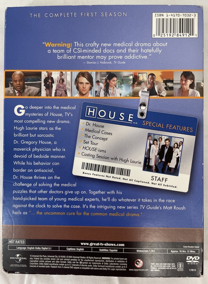 HOUSE MD Seasons 1 2 3 DVD Complete Seasons 1-3 Series Hugh Laurie TV ...