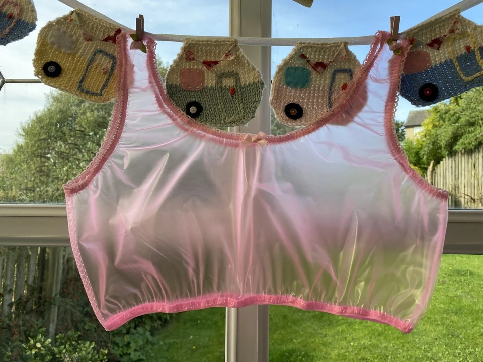 See through pink plastic pvc bralette handmade - sissy cd tv ab | eBay