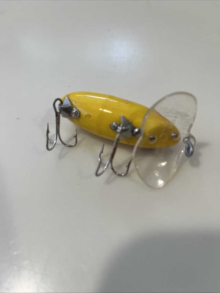 VINTAGE FRED ARBOGAST JITTERBUG YELLOW WITH CLEAR PLASTIC LIP "SCARCE" | eBay