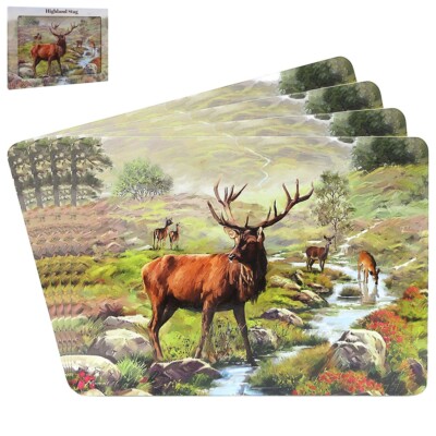 Scottish Highland Stag Set of 4 Non Slip Placemats Dining Table Mats ...