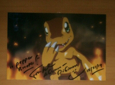 AUTOGRAPH Tom Fahn alias Digimon Agumon cartone animato series hand ...