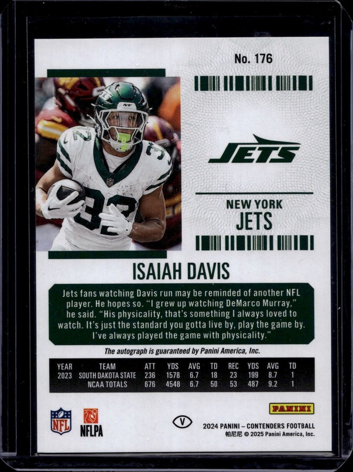 2024 Panini Contenders Isaiah Davis #176 RC Rookie Cracked Ice Auto /25 ...