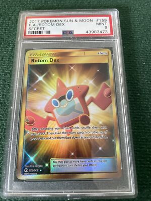 2017 Pokemon Sun & Moon Rotom Dex Full Art Gold Secret Rare 159/149 PSA ...