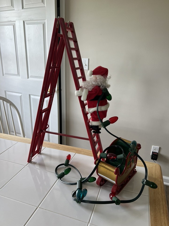 Mr. Christmas Super Climbing Santa Ladder LED Lights Plays 15 Christmas ...