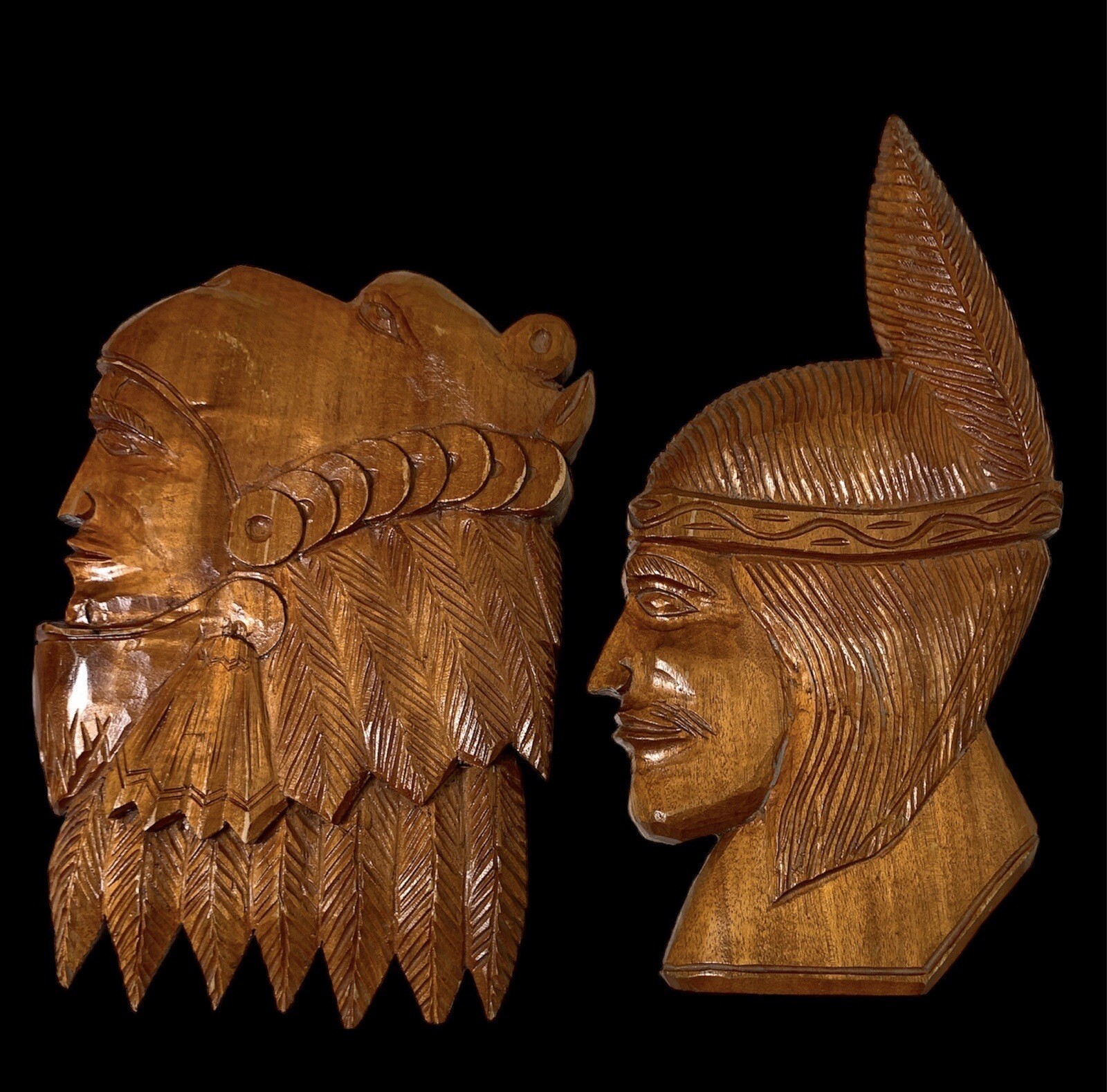 VINTAGE wood hand carved Indian Native American man spirit Tribal face ...