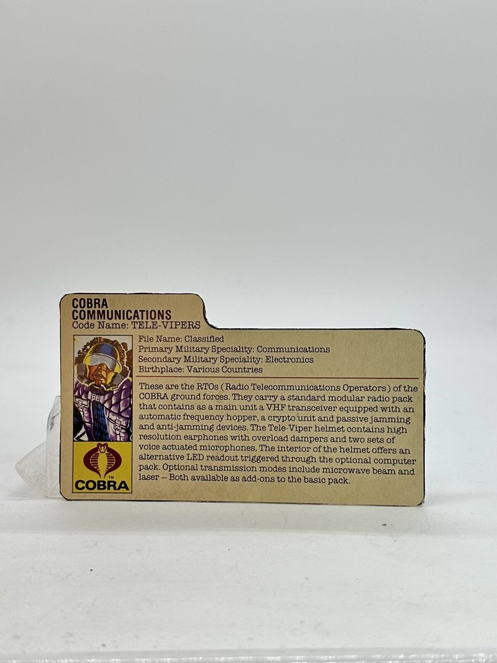 Vintage GI Joe Tele-Vipers File Card 1985 Cobra | eBay