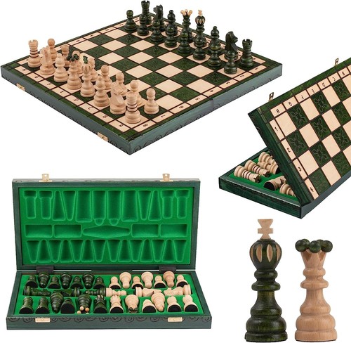 PEARL XL Large Wooden Chess Set 42cm Hand Crafted Chess (Green PEARL XL ...