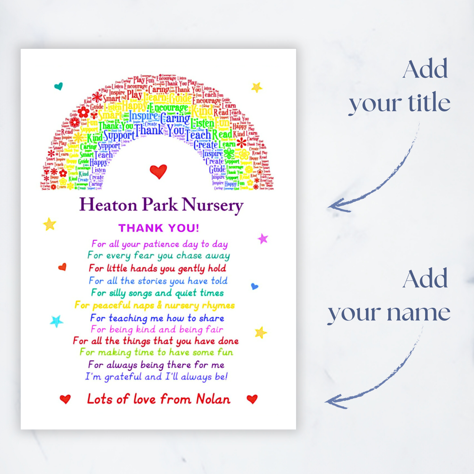 Personalised Teacher Thank You Rainbow Poem for Nursery Primary or ...