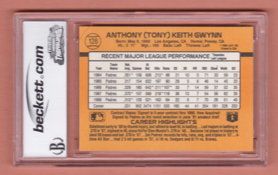 1989 DONRUSS ERROR HOF! TONY GWYNN GRADED BCCG MINT 10 OR BETTER CARD ...