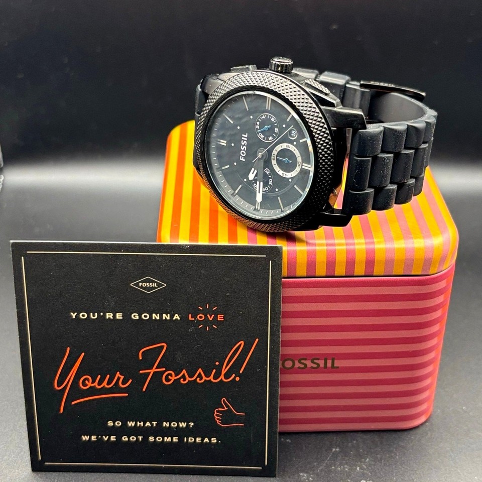 Fossil FS4487 Machine Chronograph Men’s Gunmetal Black Silicone Strap ...