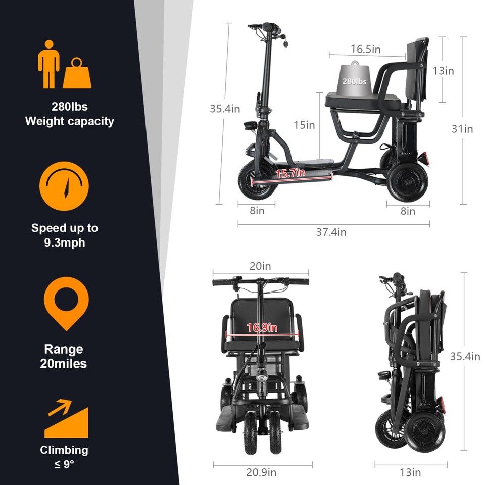 New Folding Mobility Scooters for Adults, Dual Front Wheels, Airline ...