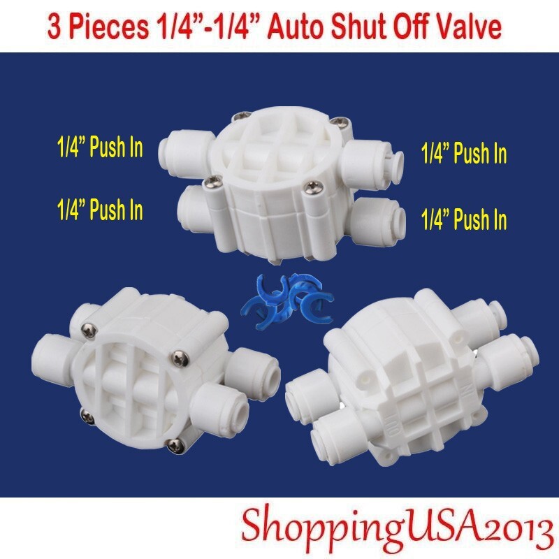 3 Pcs Auto Shut Off Valve 1/4-1/4 Quick Connect Push In Water Filter RO ...