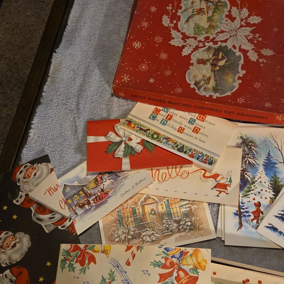 Vintage Christmas Multicolor Greeting Cards & Wrapping Paper Lot | eBay