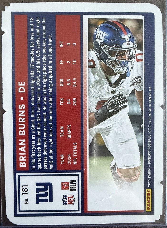 2025 PANINI DONRUSS 181 BRIAN BURNS PRESS PROOF SILVER-DIE-CUT 18/99 | eBay