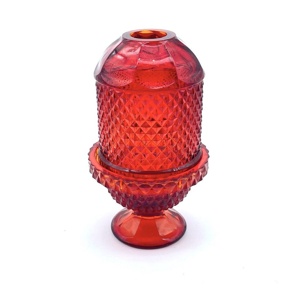 Viking Glass Ruby Red Fairy Lamp Diamond Point Glimmer Candle Holder | eBay