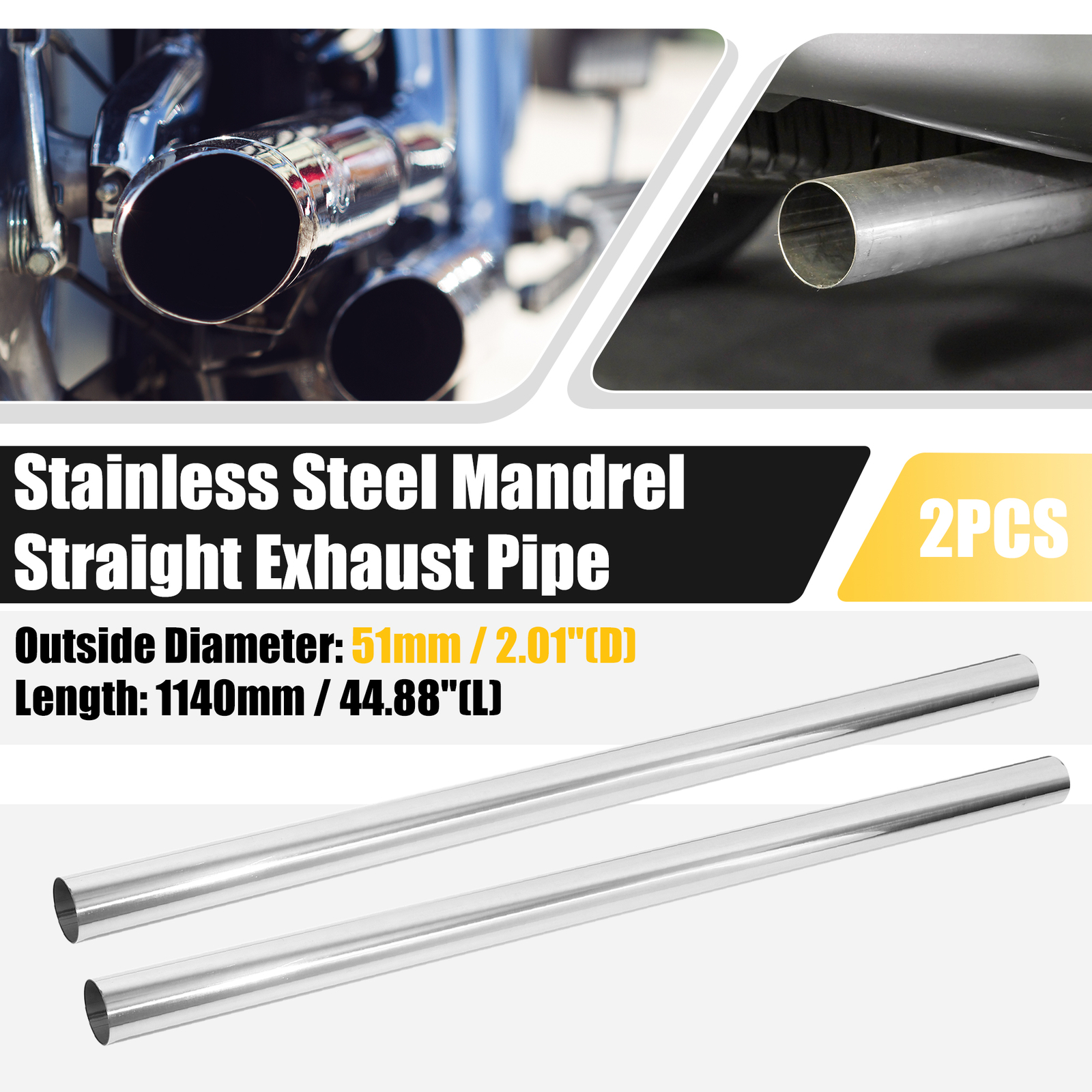 2 Pcs Straight 2" OD 45" Length DIY Custom Mandrel Exhaust Pipes Tube ...
