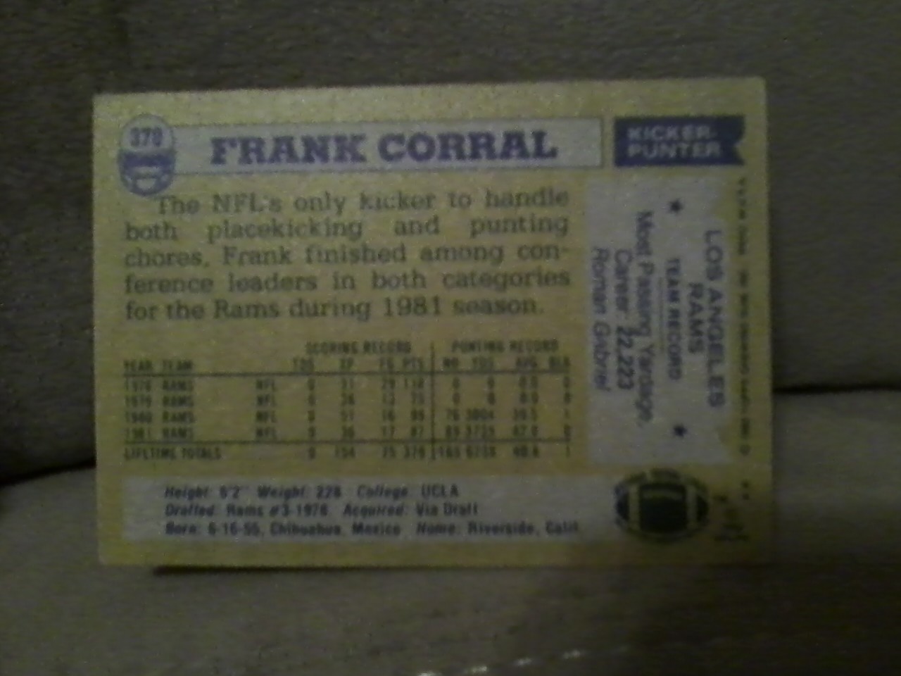 1982 TOPPS FRANK CORRAL AUTOGRAPHED#370 FOOTBALL CARD | eBay