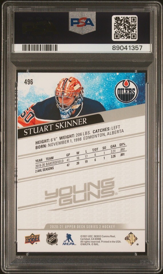 Stuart Skinner Signed 2020 Upper Deck Young Guns Auto Grade 10 PSA SLAB ...
