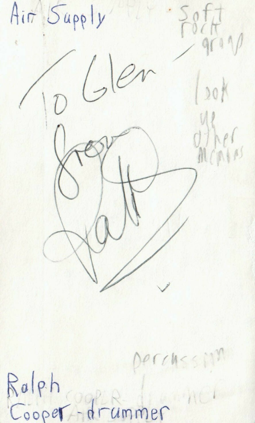 Ralph Cooper Drummer Air Supply Rock Band Music Autographed Signed ...