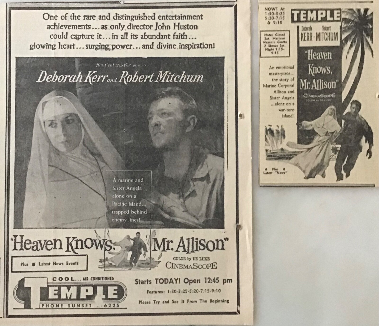 2 1957 newspaper ads for movie Heaven Knows Mr. Allison - WW2, Robert ...