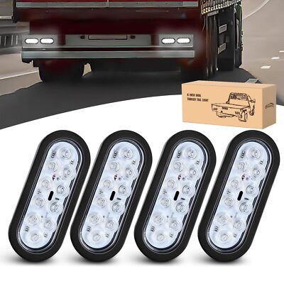 6Inch Oval Trailer Tail Light 4PCS 10LED White Reverse Back Up Lights w ...